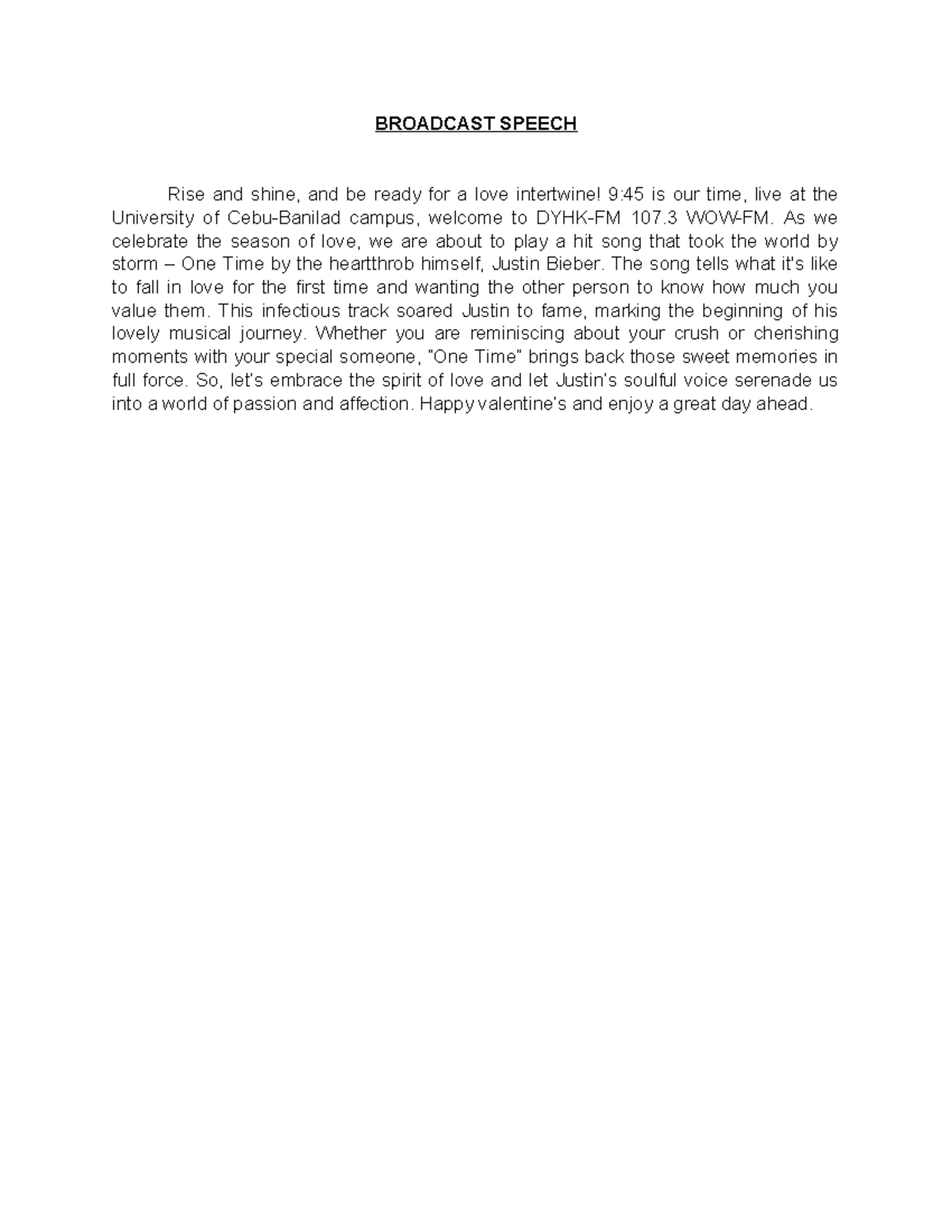 Broadcast Speech - BROADCAST SPEECH Rise and shine, and be ready for a ...