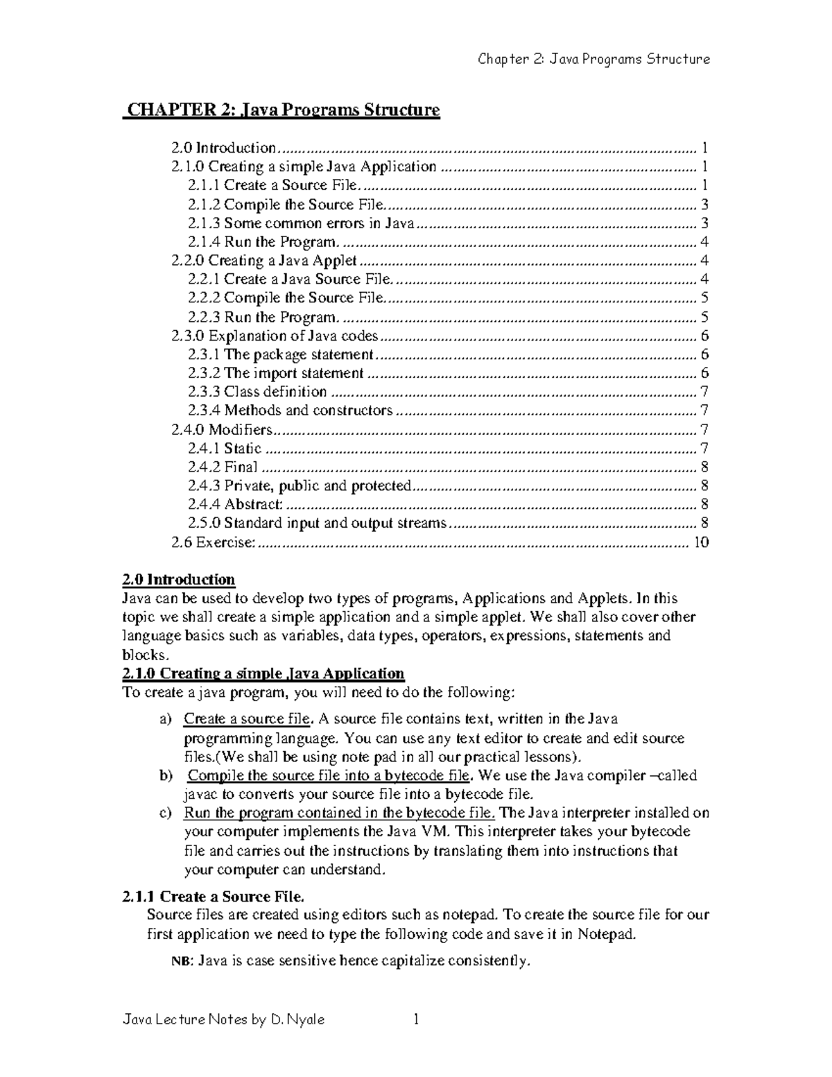 Chapter 2 Java Programs Structure - CHAPTER 2: Java Programs Structure 2 Introduction - Studocu