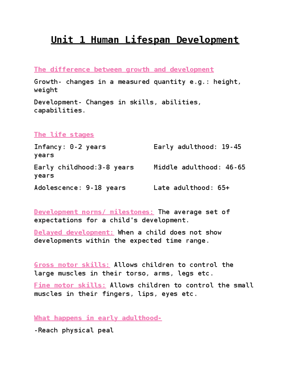 Unit 1- Human Lifespan Developement - : height, weight Development ...