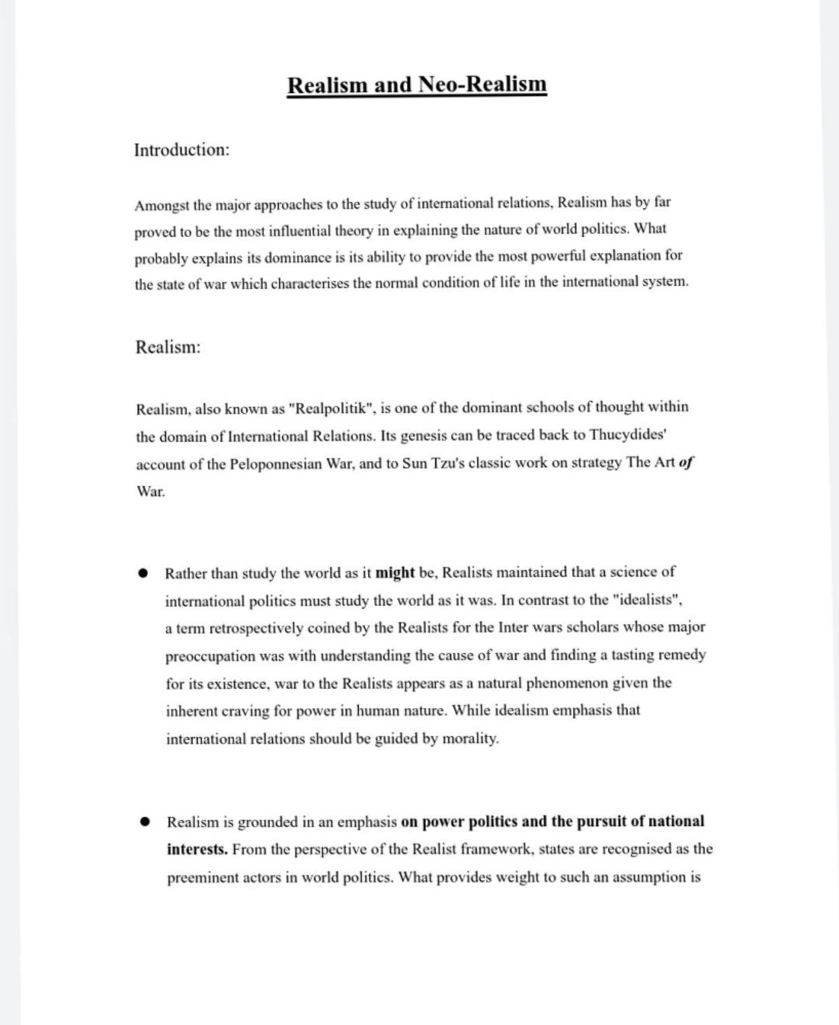 Realism - Political science honours 3rd semester notes - Delhi ...