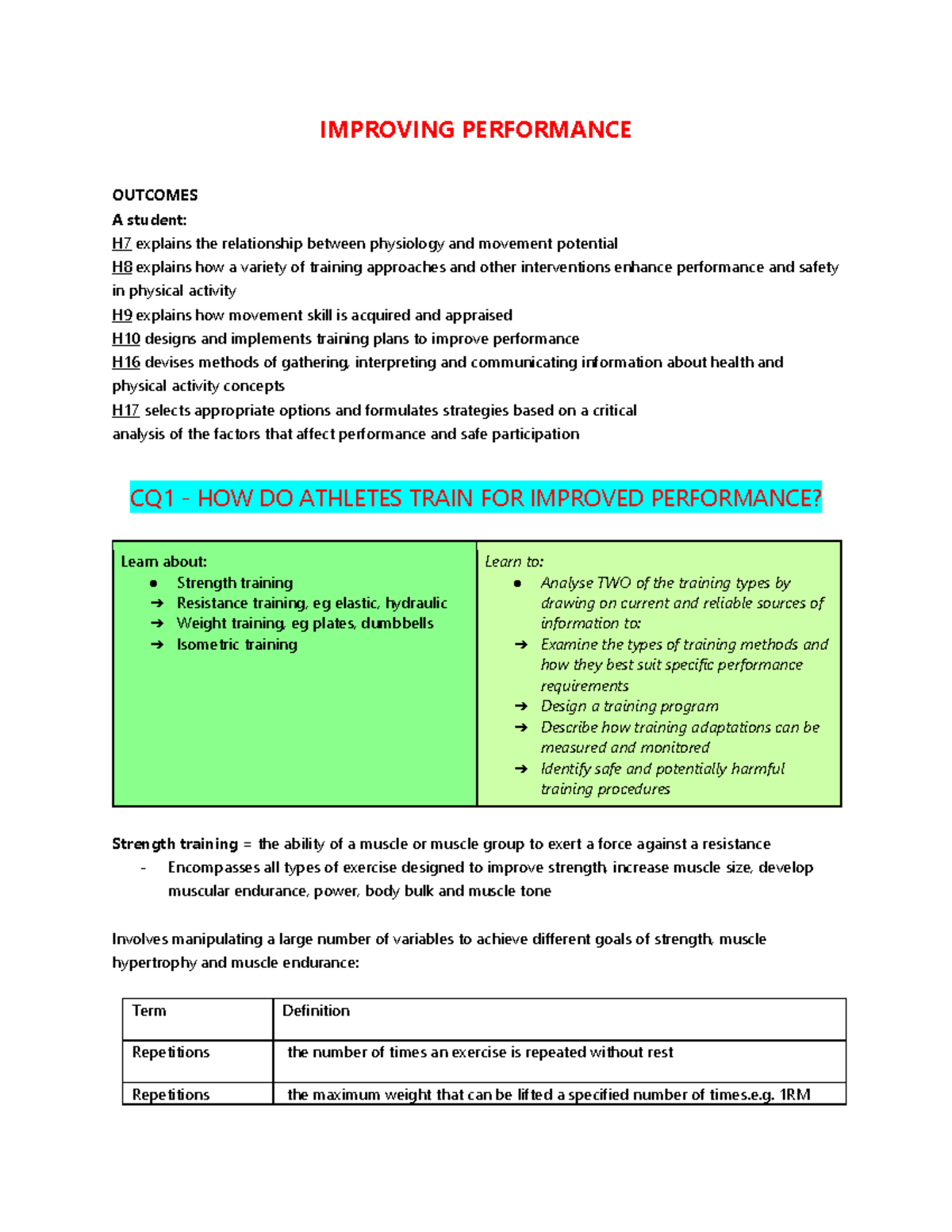 Improving Performance Notes - IMPROVING PERFORMANCE OUTCOMES A student ...