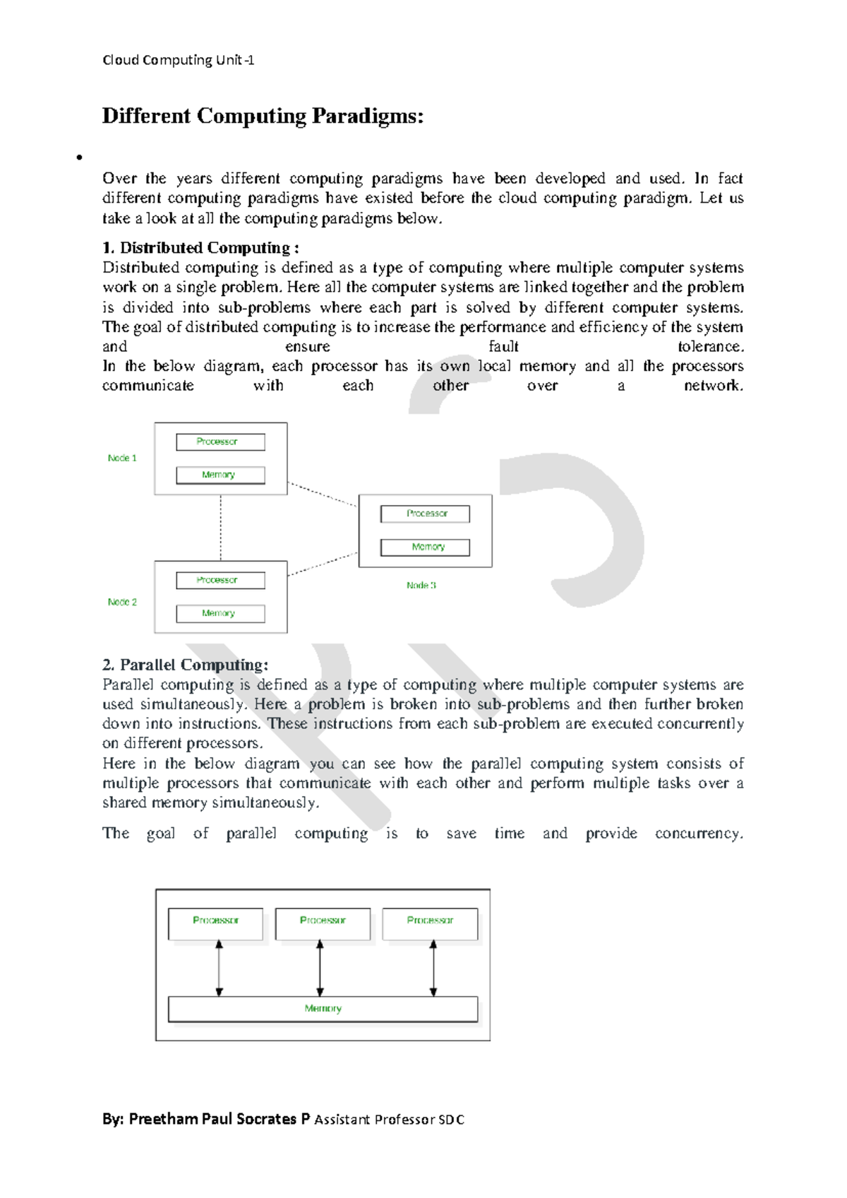 Cc unit-1 - Cloud computing unit 1 - Different Computing Paradigms: Over the years different ...
