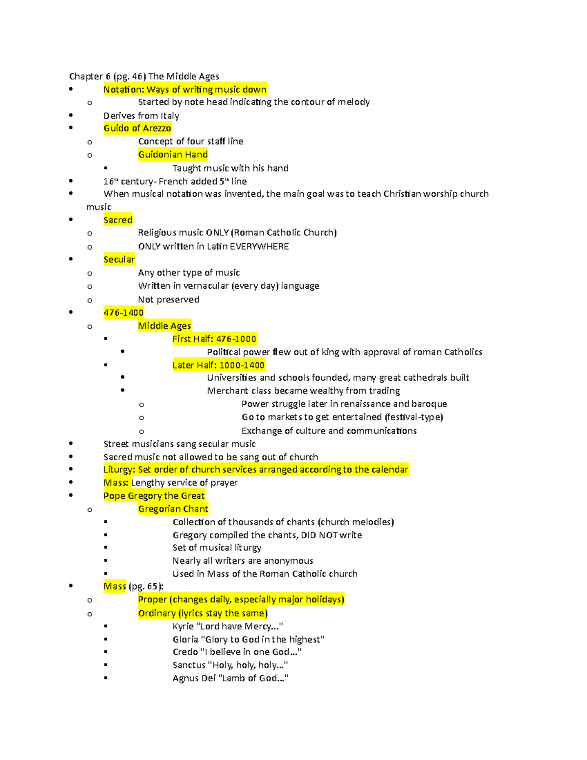 Intro to Music Quiz 2 Notes - Chapter 6 (pg. 46) The Middle Ages ...