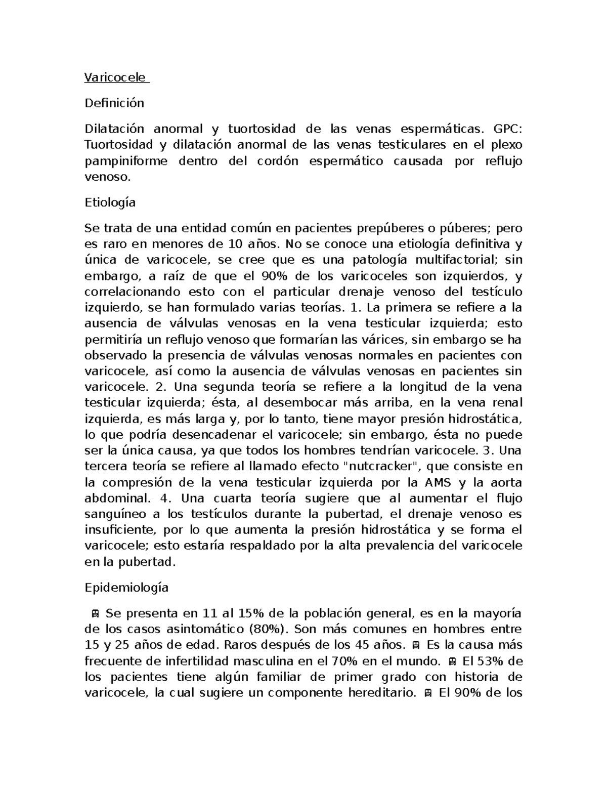 Varicocele - Varicocele Definición Dilatación anormal y tuortosidad de ...
