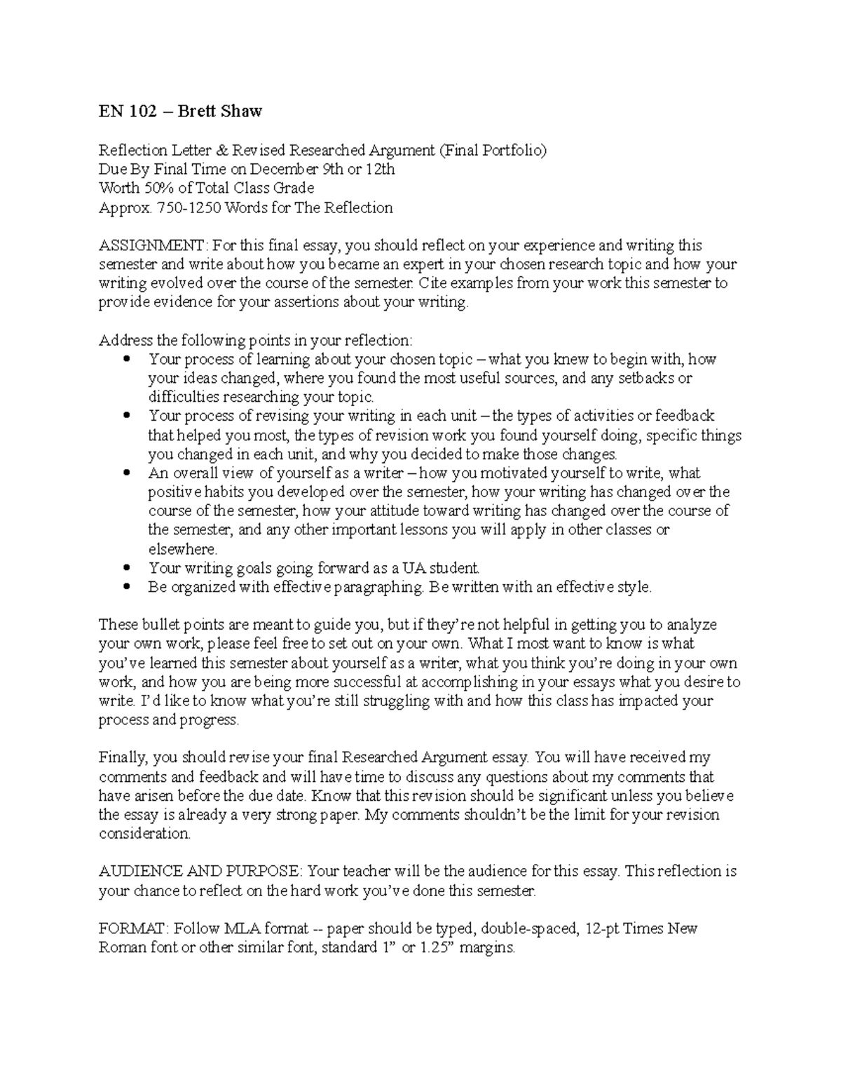 Final Portfolio and Reflection Prompt - EN 102 - EN 102 – Brett Shaw ...