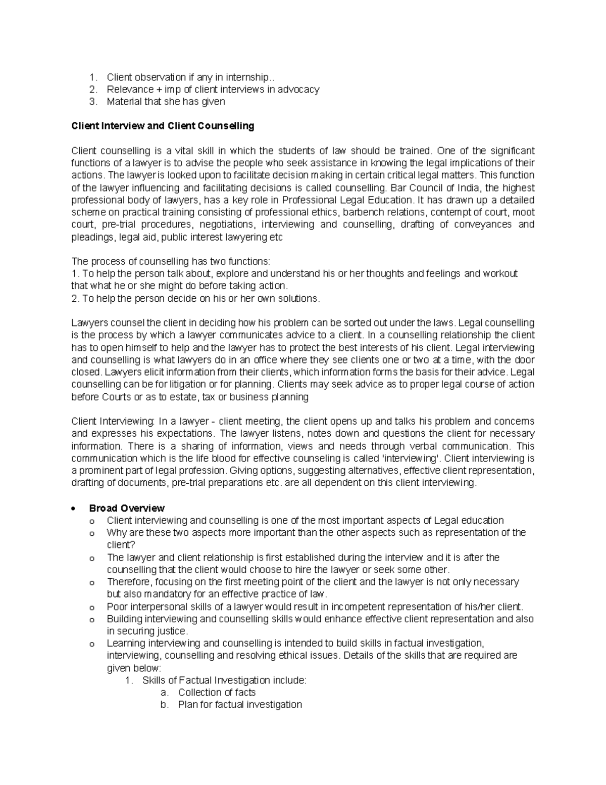 Moot Client Councelling - Client observation if any in internship ...