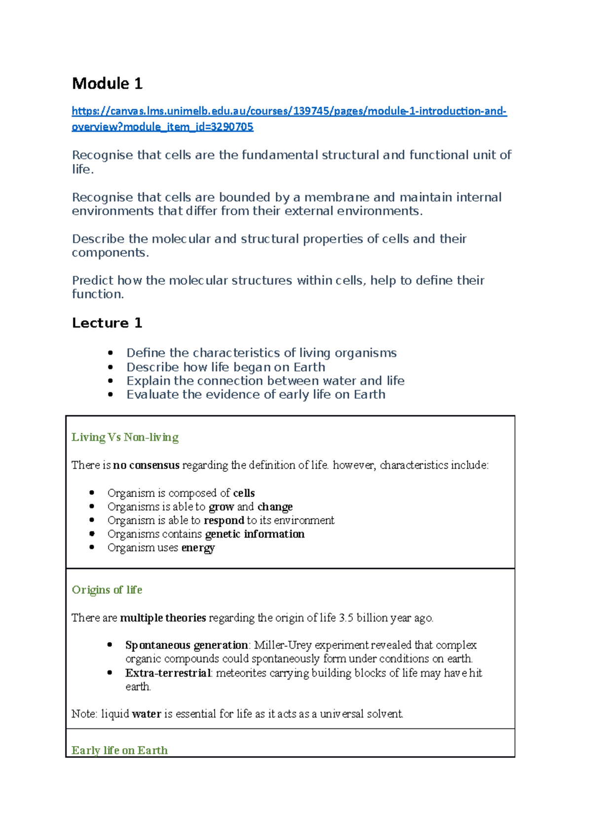 Biology Exam Notes - All lectures summarised - Module 1 - Studocu