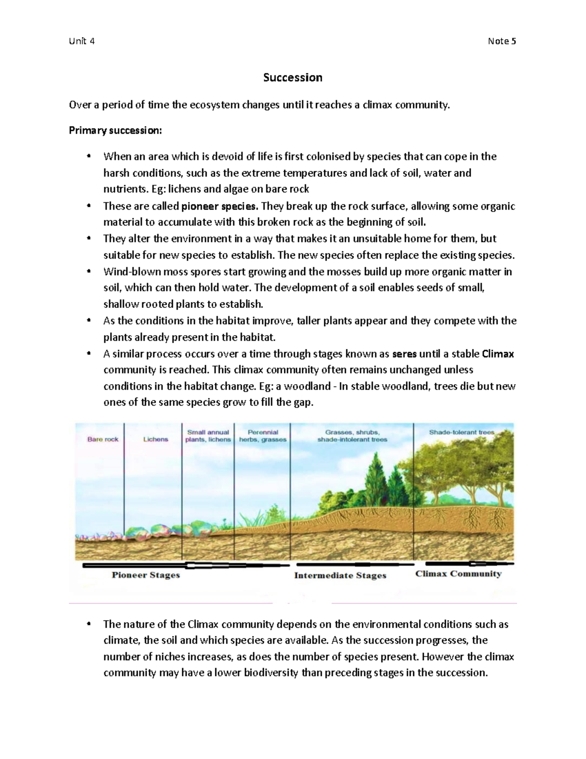 Note 6 Succession - Succession Over a period of time the ecosystem ...