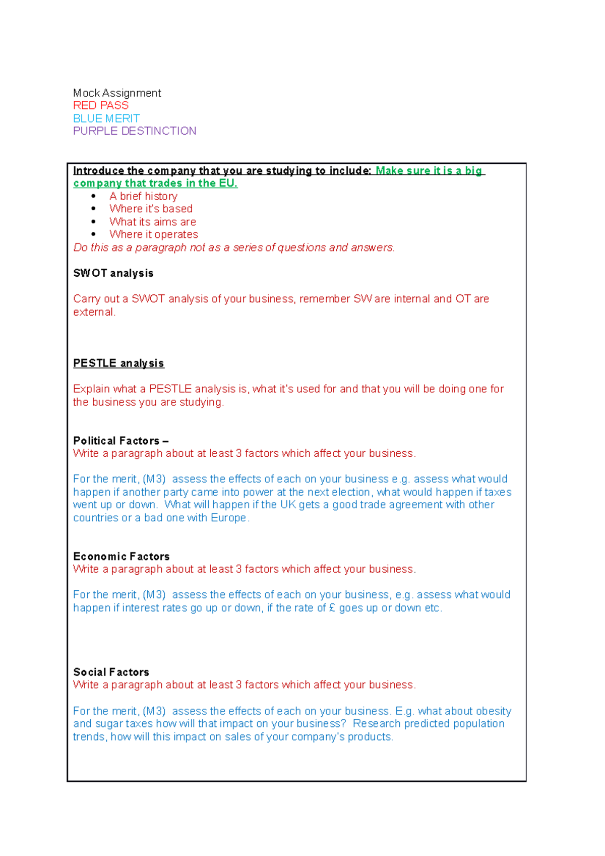 Assignment 2 - Guidance - Mock Assignment RED PASS BLUE MERIT PURPLE ...