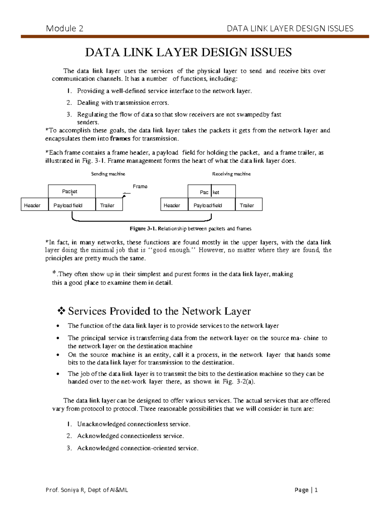 CN Module 2 notes RRCE - noting - Header Payload field Trailer Packet ...