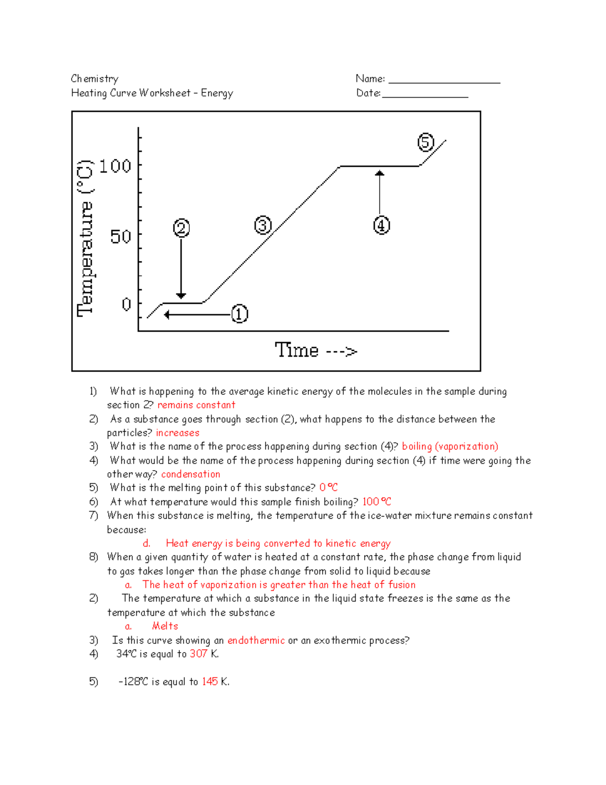 Heating curve key - Chemistry Name: __________________ Heating Curve ...