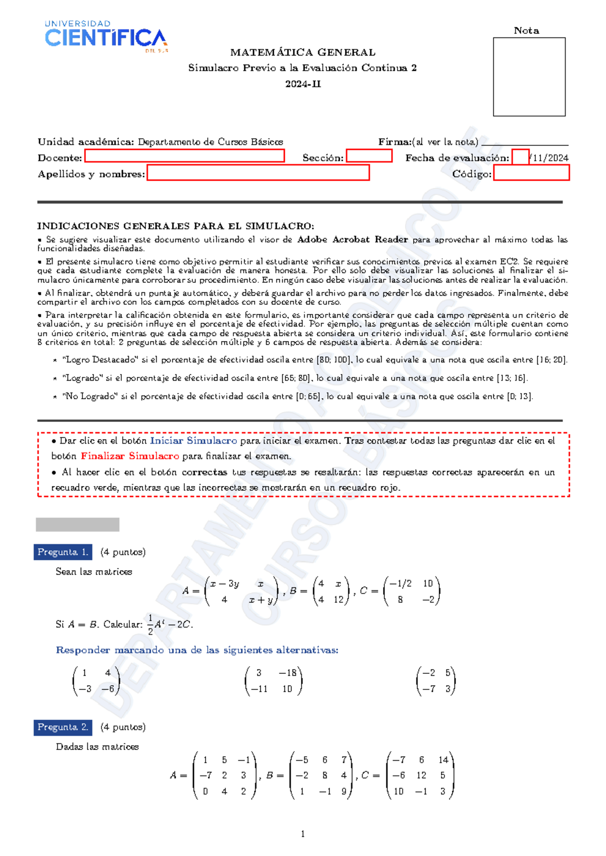 Examen C2 - MATEMÁTICA GENERAL Simulacro Previo a la Evaluación ...