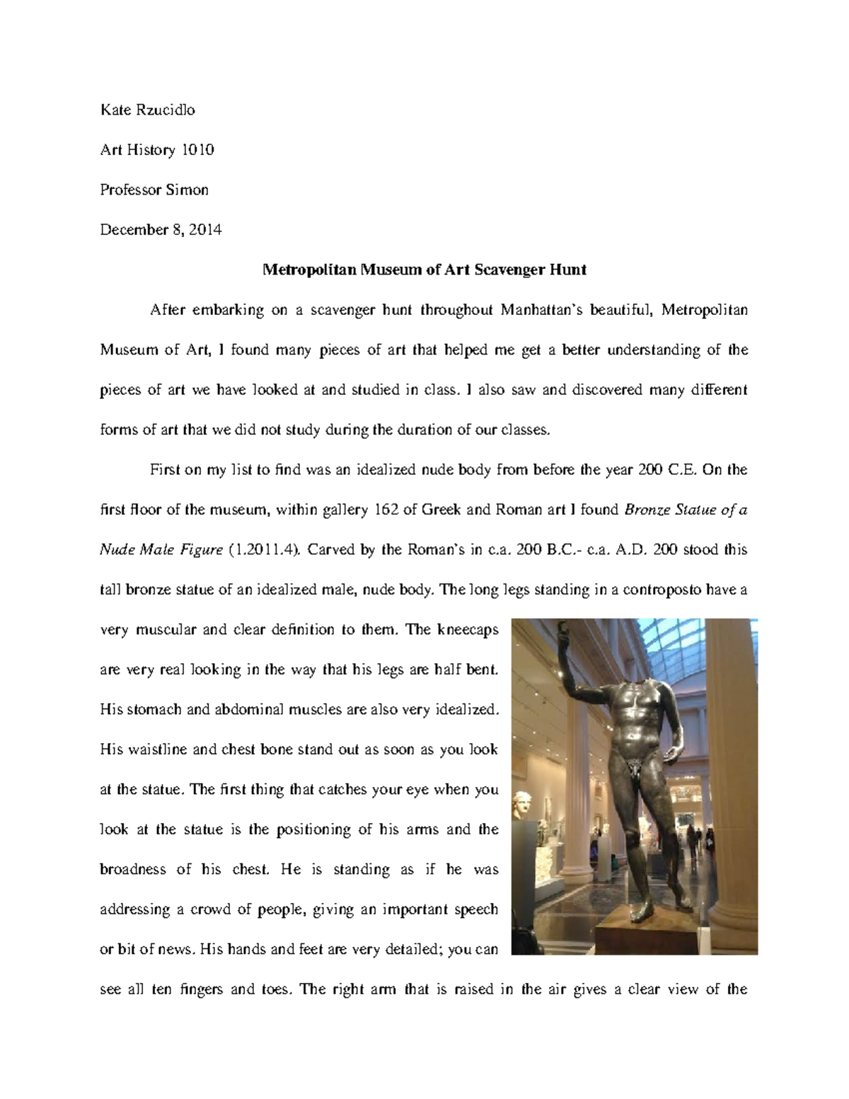 Art History Paper - Grade: B+ - Kate Rzucidlo Art History 1010 ...