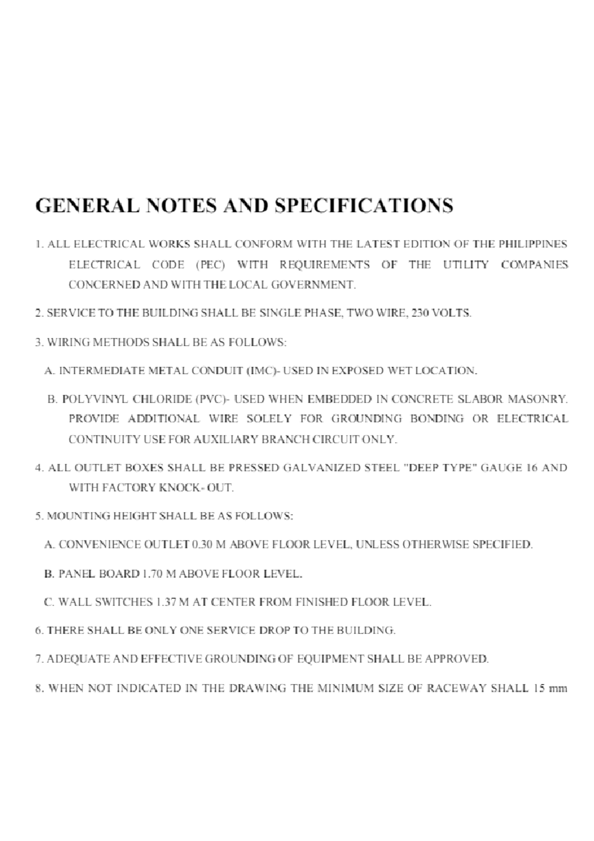 General Notes AND Specification - Electrical engineering - Studocu
