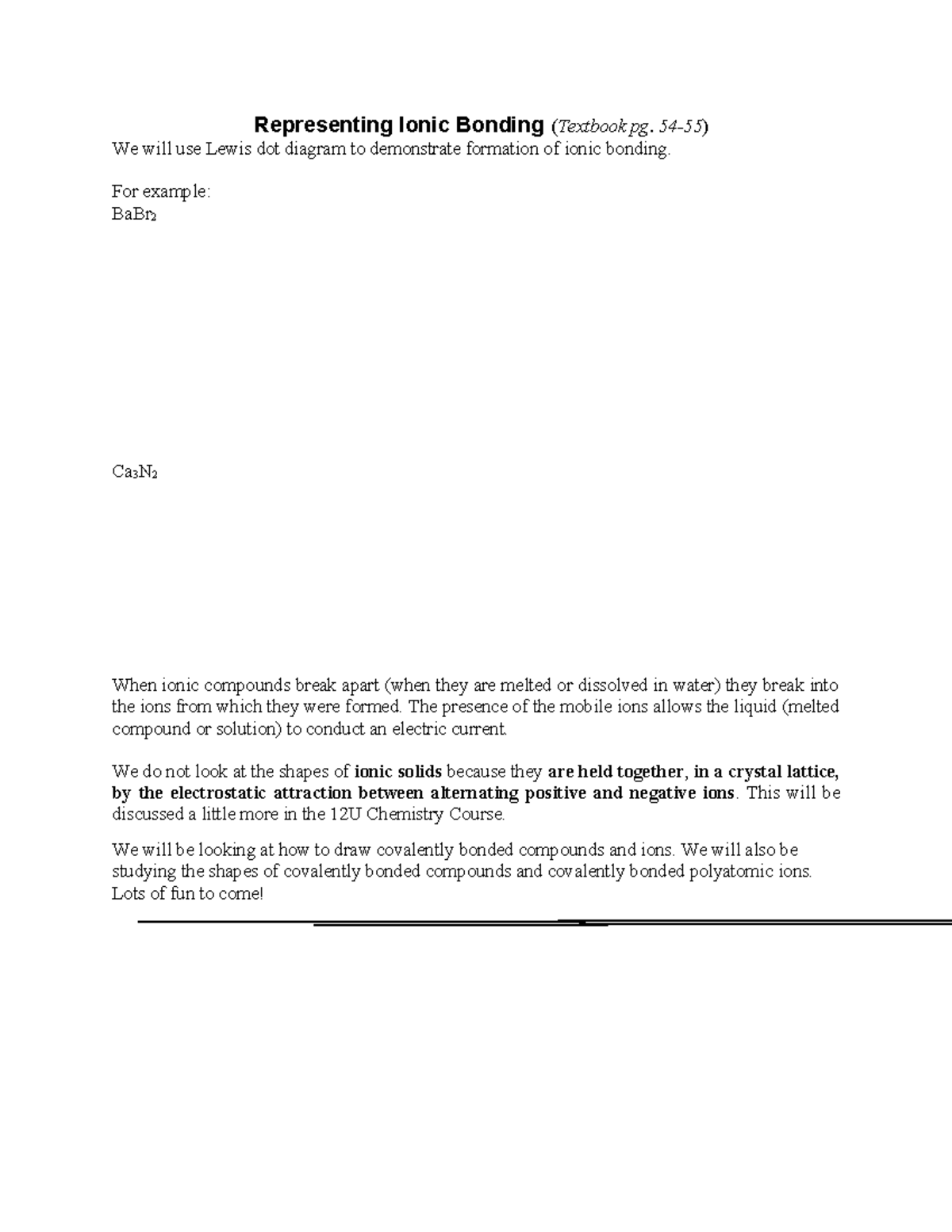 NOTE - Representing Bonding - Representing Ionic Bonding (Textbook pg ...