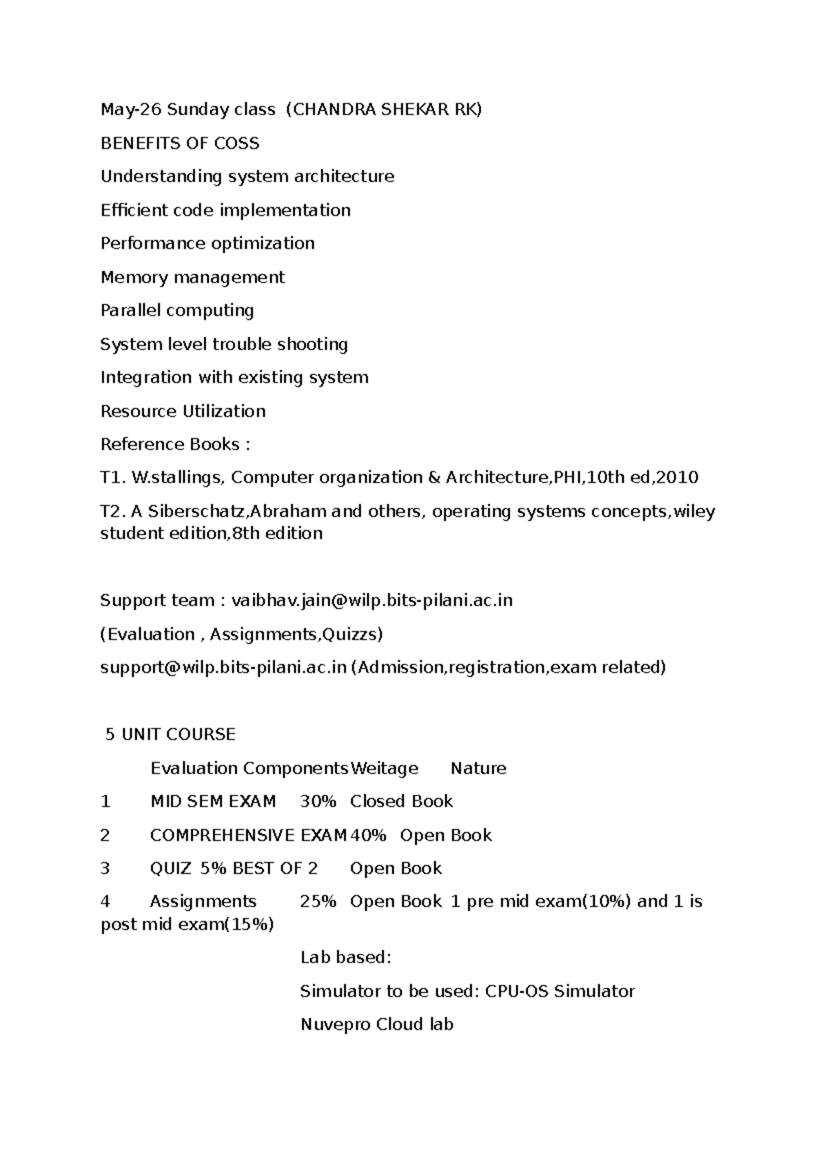 COSS - coss - May-26 Sunday class (CHANDRA SHEKAR RK) BENEFITS OF COSS ...