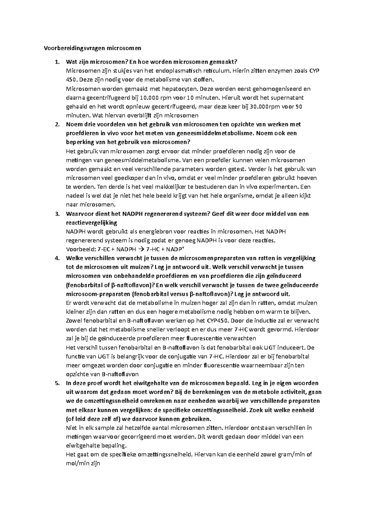 Microsomen voorbereidingsvragen - Voorbereidingsvragen microsomen Wat ...