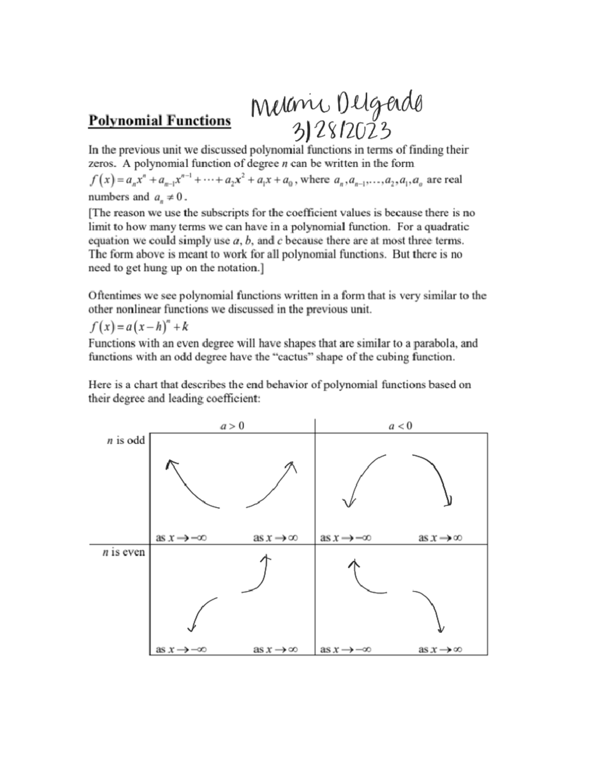 Graphing Polynomial Functions - Melanie Delgado - 1314 - Math 1314 ...