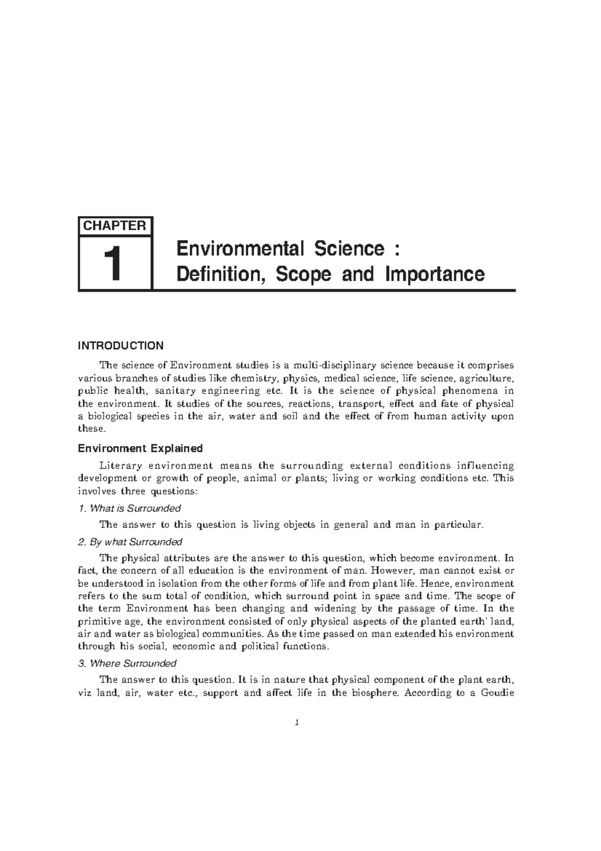Environmental Science - INTRODUCTION The science of Environment studies ...