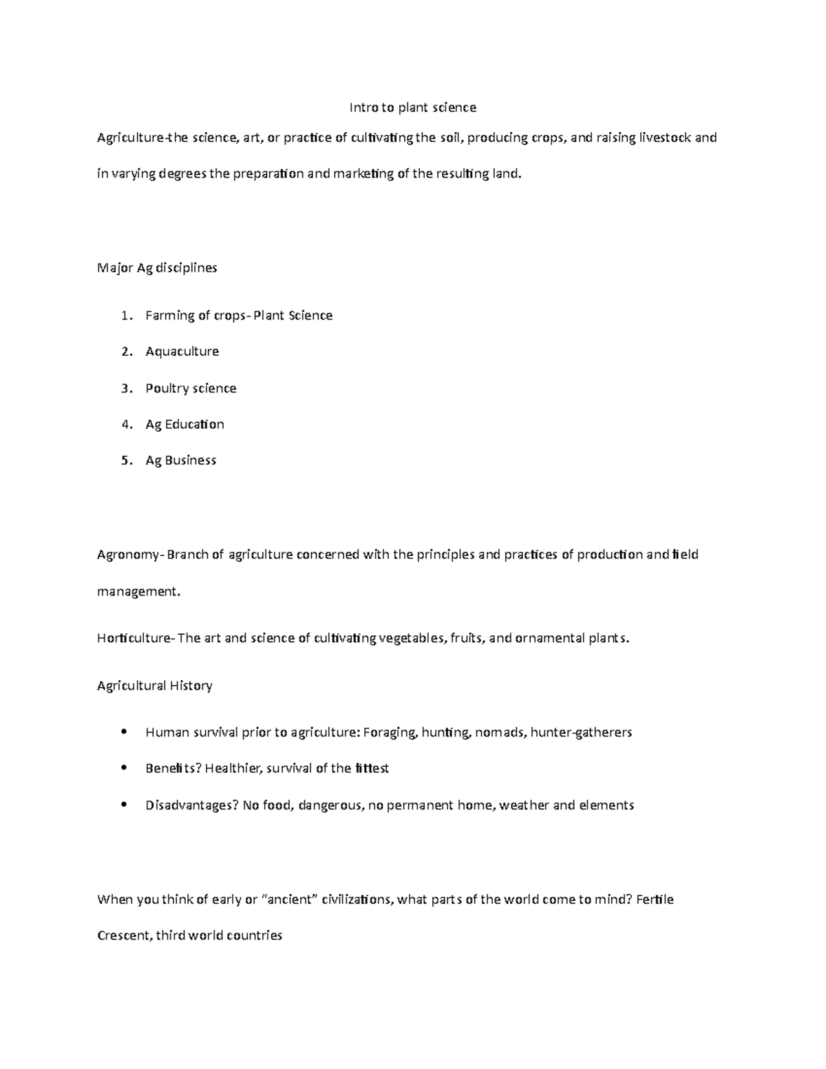 Plant science notes - Intro to plant science Agriculture-the science ...