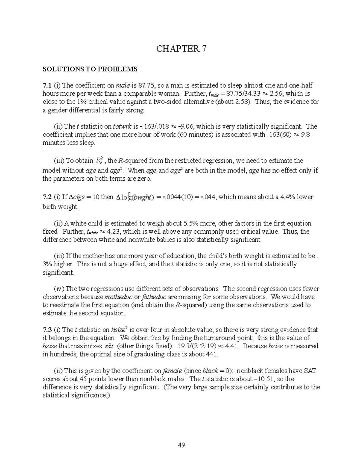 Answer to Chapter 7 - CHAPTER 7 SOLUTIONS TO PROBLEMS 7 (i) The ...