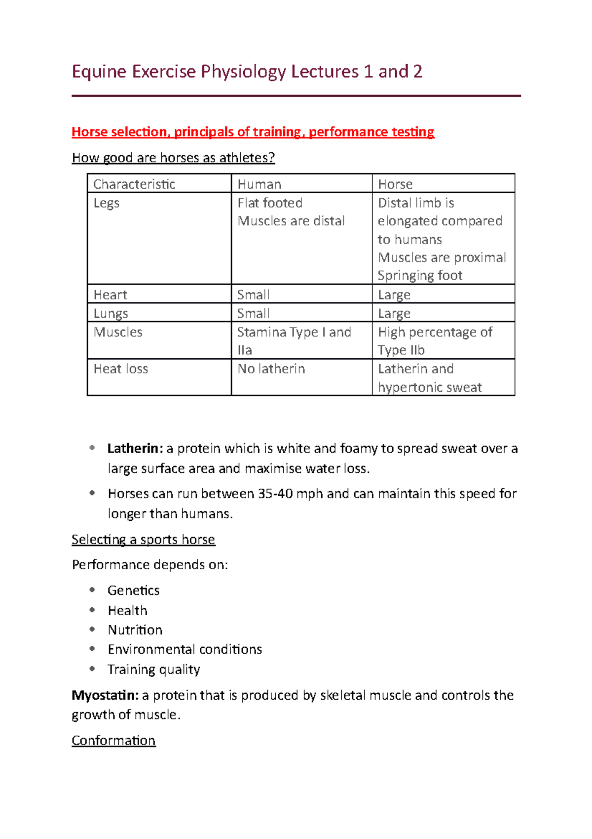 Equine Exercise Physiology Lectures 1 and 2 - Horses can run between 35 ...