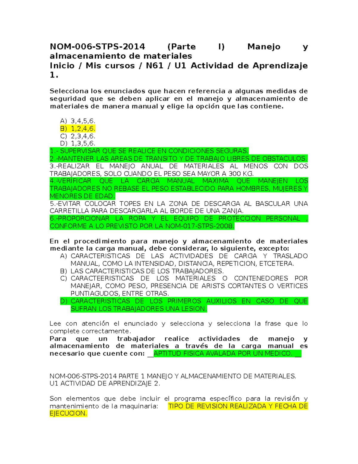 EVAL-NOM-006-STPS-2014 (Parte I) Manejo y almacenamiento de materiales ...