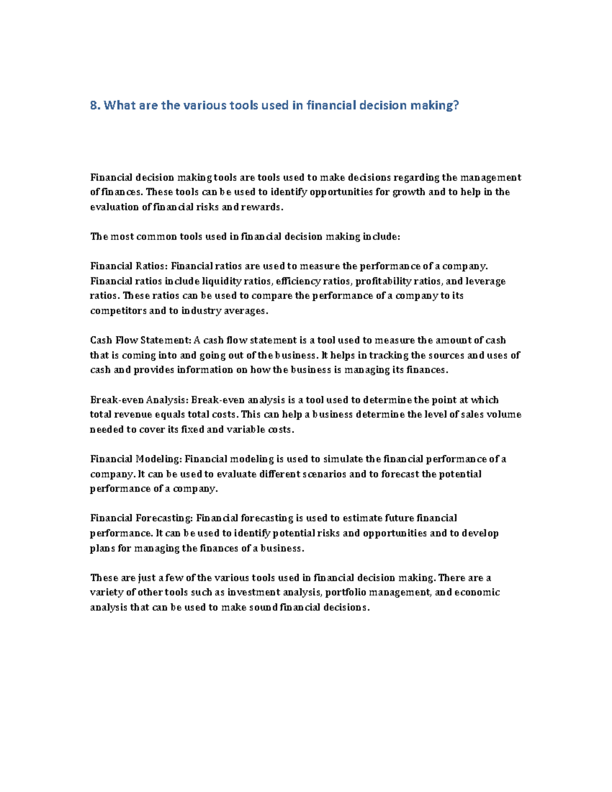 Financial management 2 - 8. What are the various tools used in ...