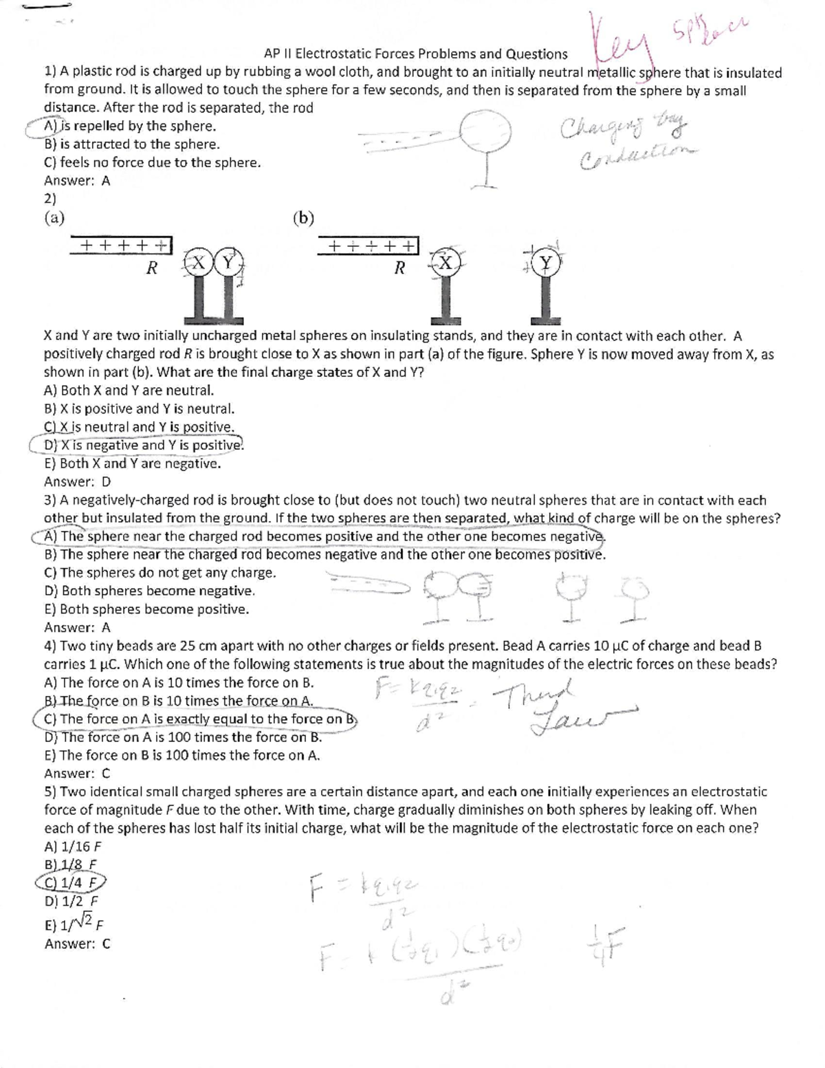 Electrostatics Practice Problems Key - PHYS 1402 - Studocu