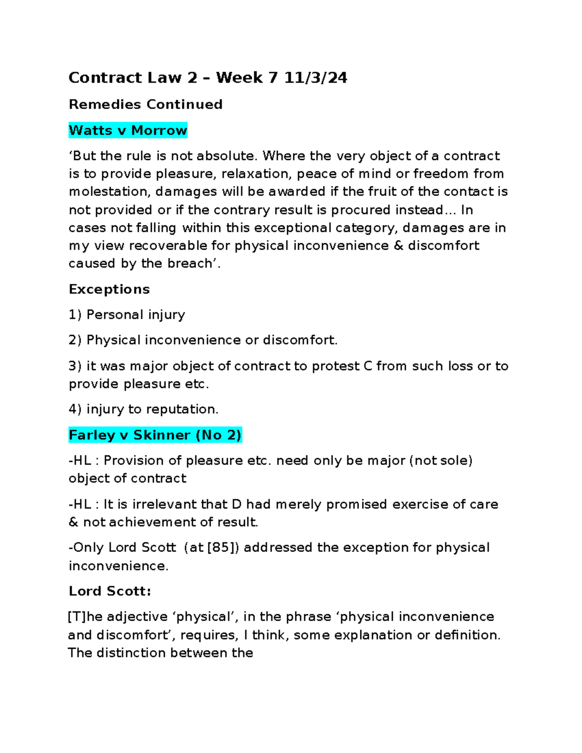 Contract 2 - Week 7 11 3 24 - Contract Law 2 – Week 7 11/3/ Remedies ...