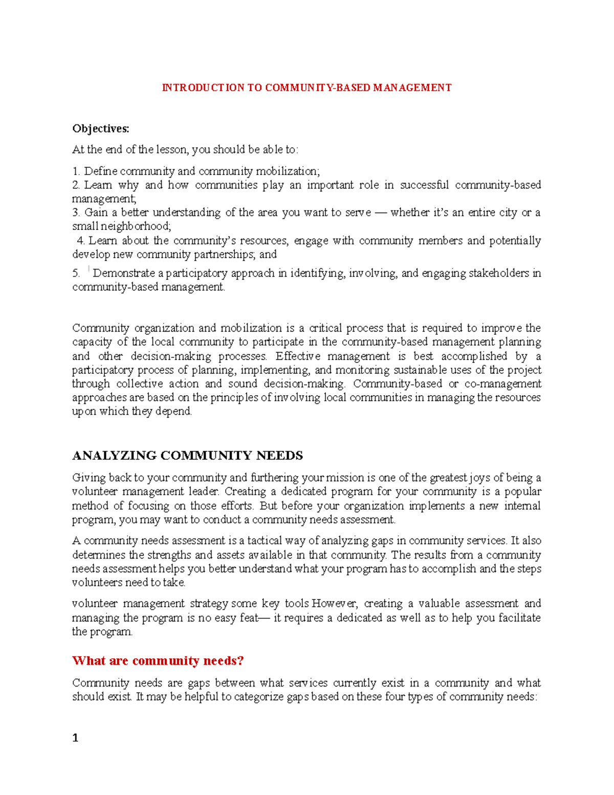 Introduction TO Community Based Management - INTRODUCTION TO COMMUNITY ...