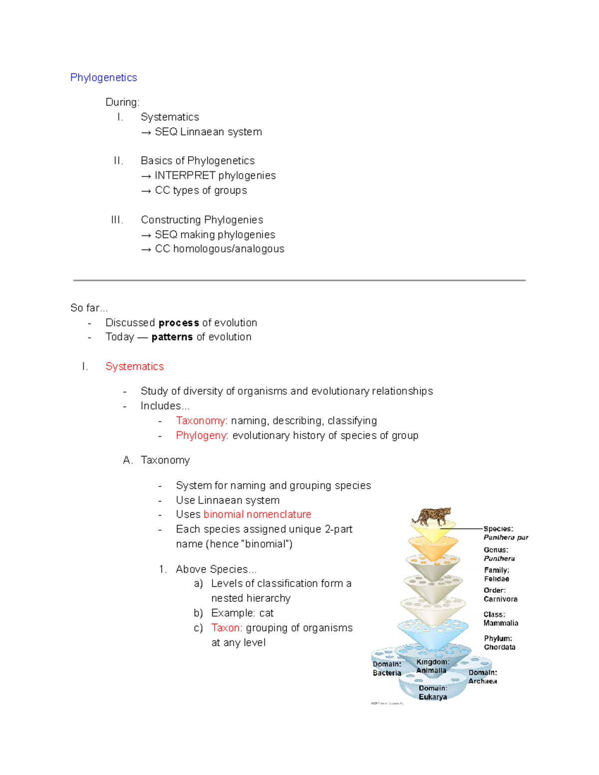 Phylogenetics - Lecture notes 22 - Phylogenetics During: I. Systematics ...