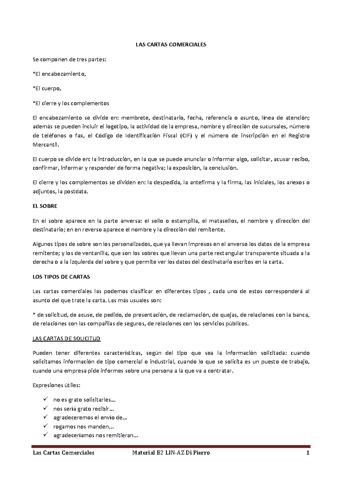 Tipos cartas comerciales - LAS CARTAS COMERCIALES Se componen de tres ...