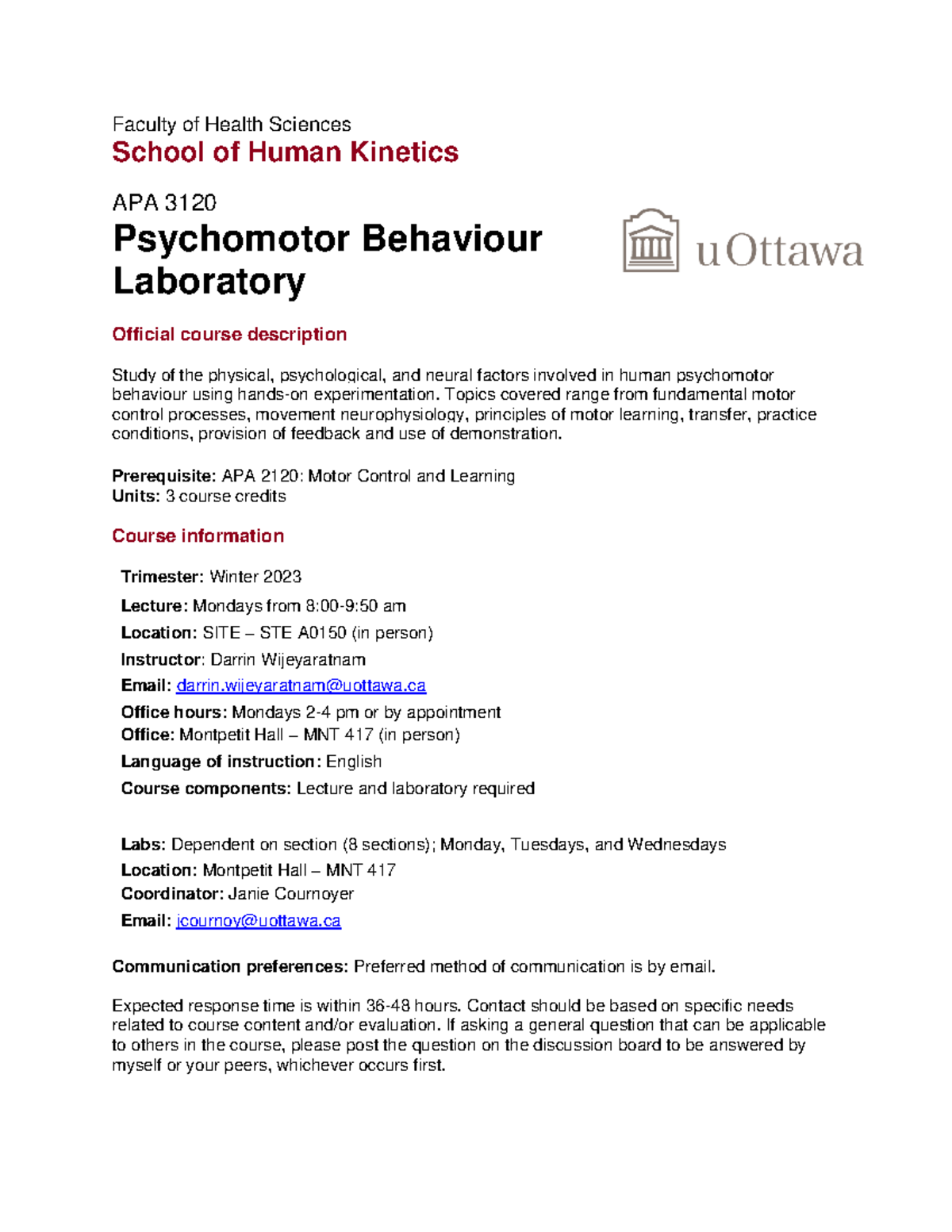 APA3120 Syllabus - Faculty of Health Sciences School of Human Kinetics ...