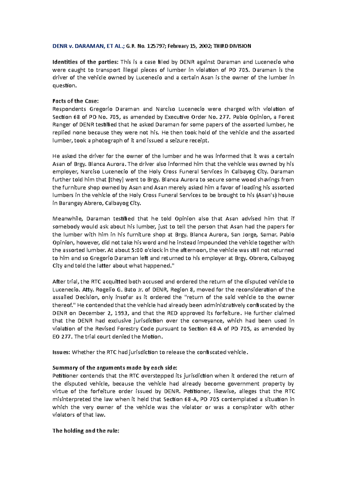 DENR v. Daraman, ET AL Digest - DENR v. DARAMAN, ET AL.; G. No. 125797 ...