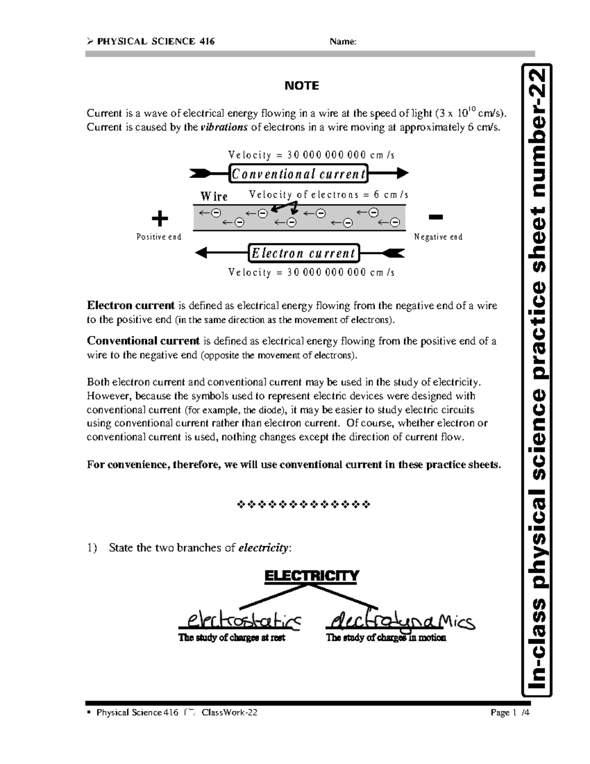 Dynamic electricity jan 2022 part 1 - ¾ PHYSICAL SCIENCE 416 Name: 9^ S ...
