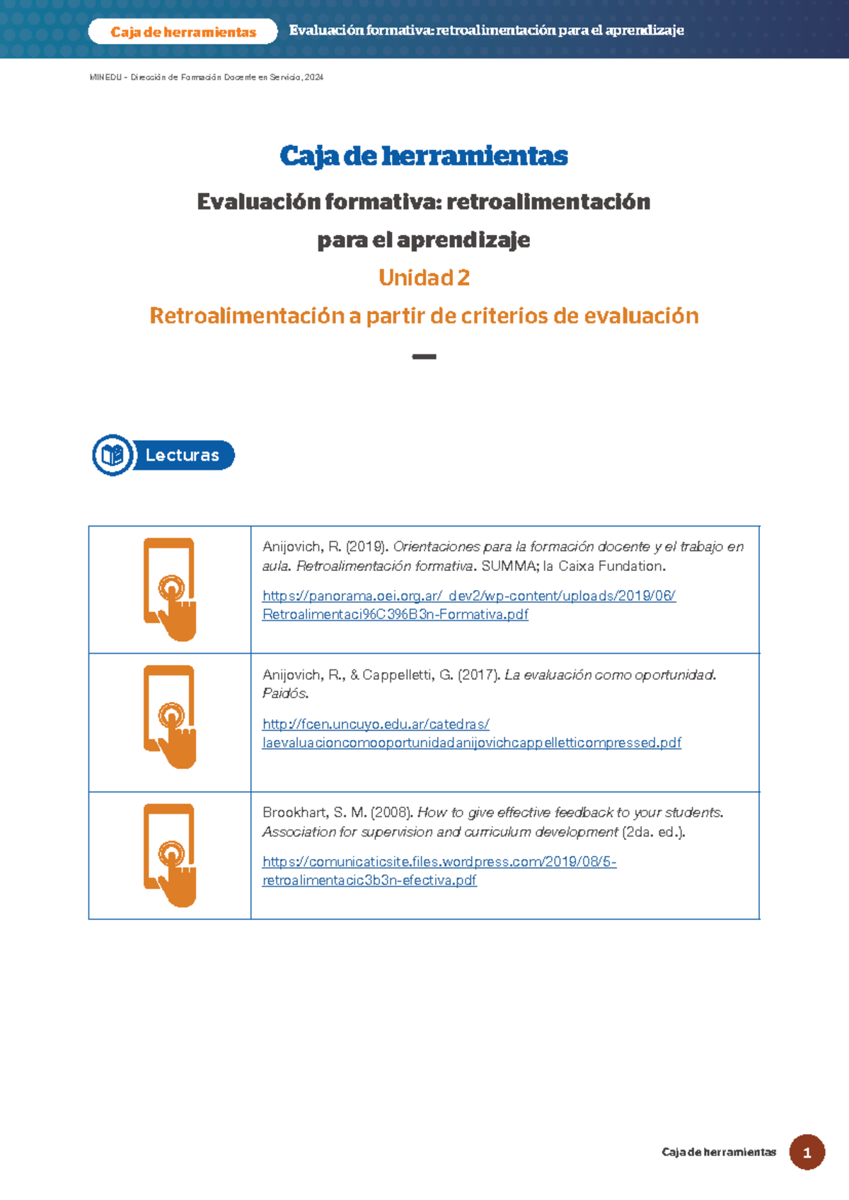 Caja de herramienta u2s1 - Caja de herramientas Evaluación formativa: retroalimentación para el ...