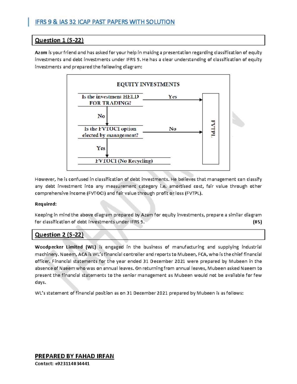 AAFR IFRS 9 & IAS 32 ICAP PAST Paper WITH Solution Prepared BY Fahad ...