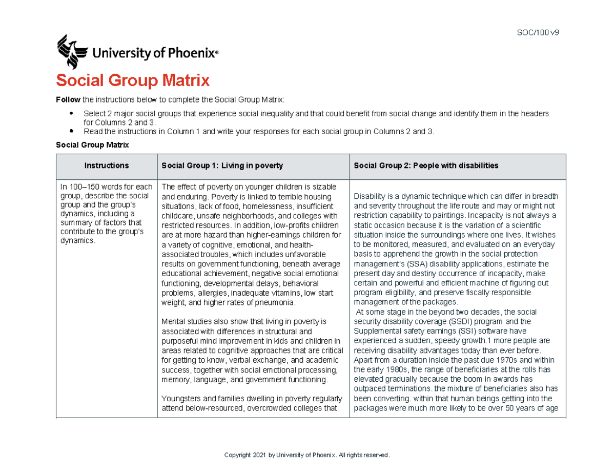 Soc100 v9 wk5 social group matrix 1 - SOC/100 v Social Group Matrix ...