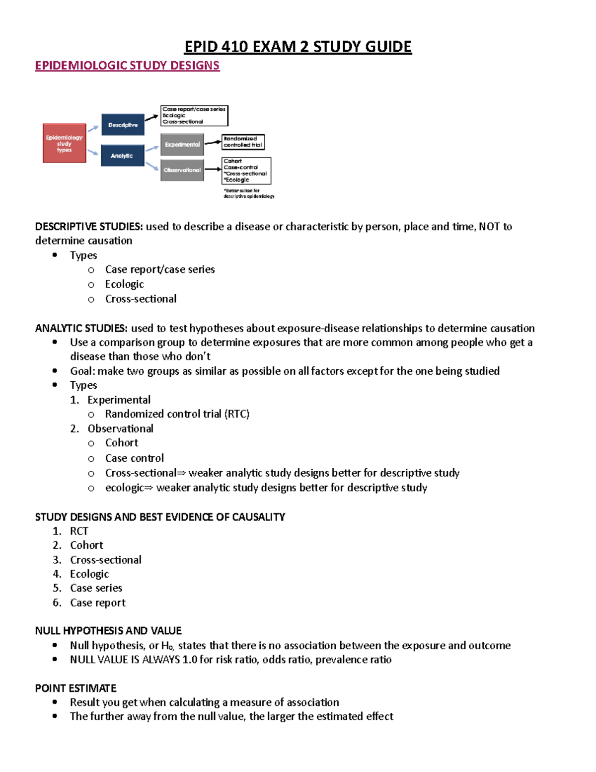 EPID 410 EXAM 2 Study Guide - EPID 410 EXAM 2 STUDY GUIDE EPIDEMIOLOGIC ...