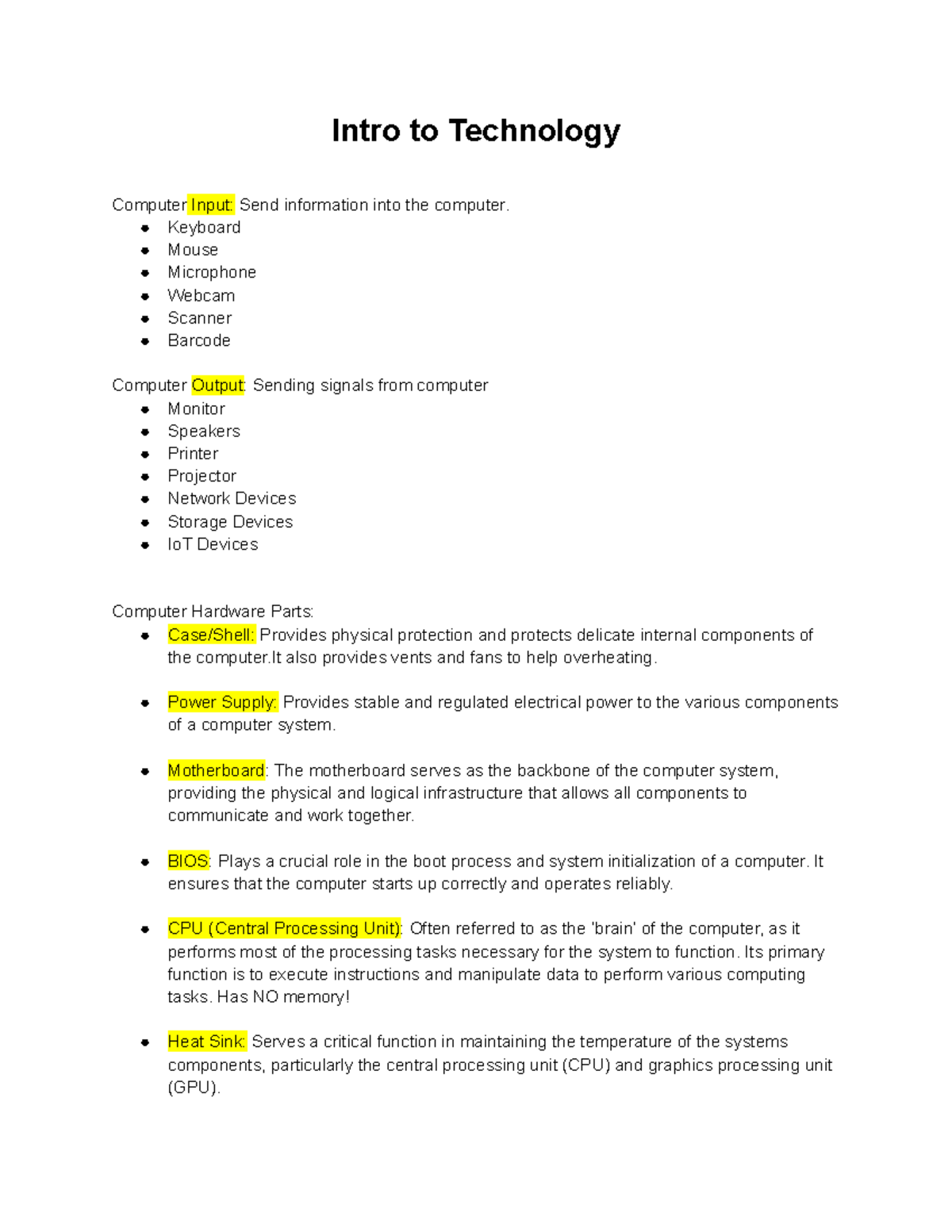 Intro to Technology - Intro to Technology Computer Input: Send ...