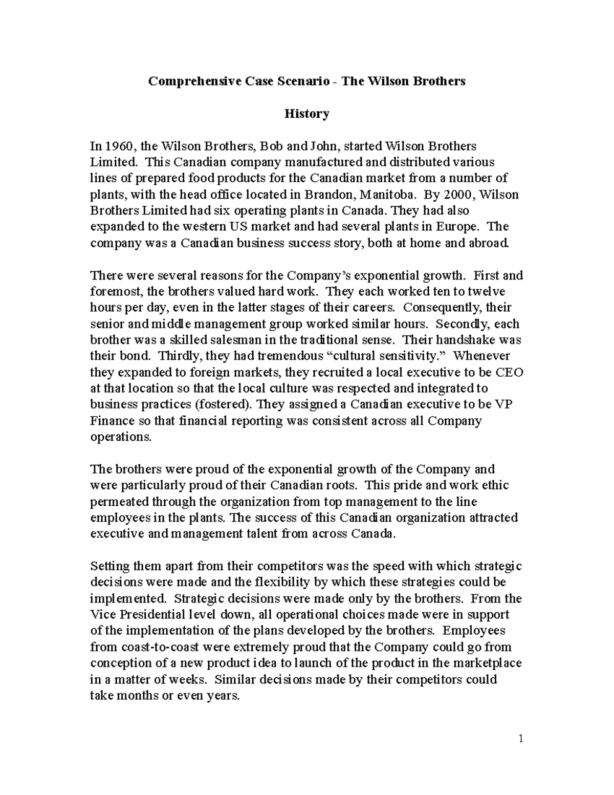 Case for Group Assignment - Comprehensive Case Scenario - The Wilson ...