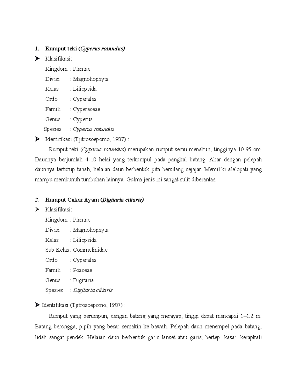 Klasifikasi dan Identifikasi tumbuhan Rumput teki (Cyperus rotundus ...