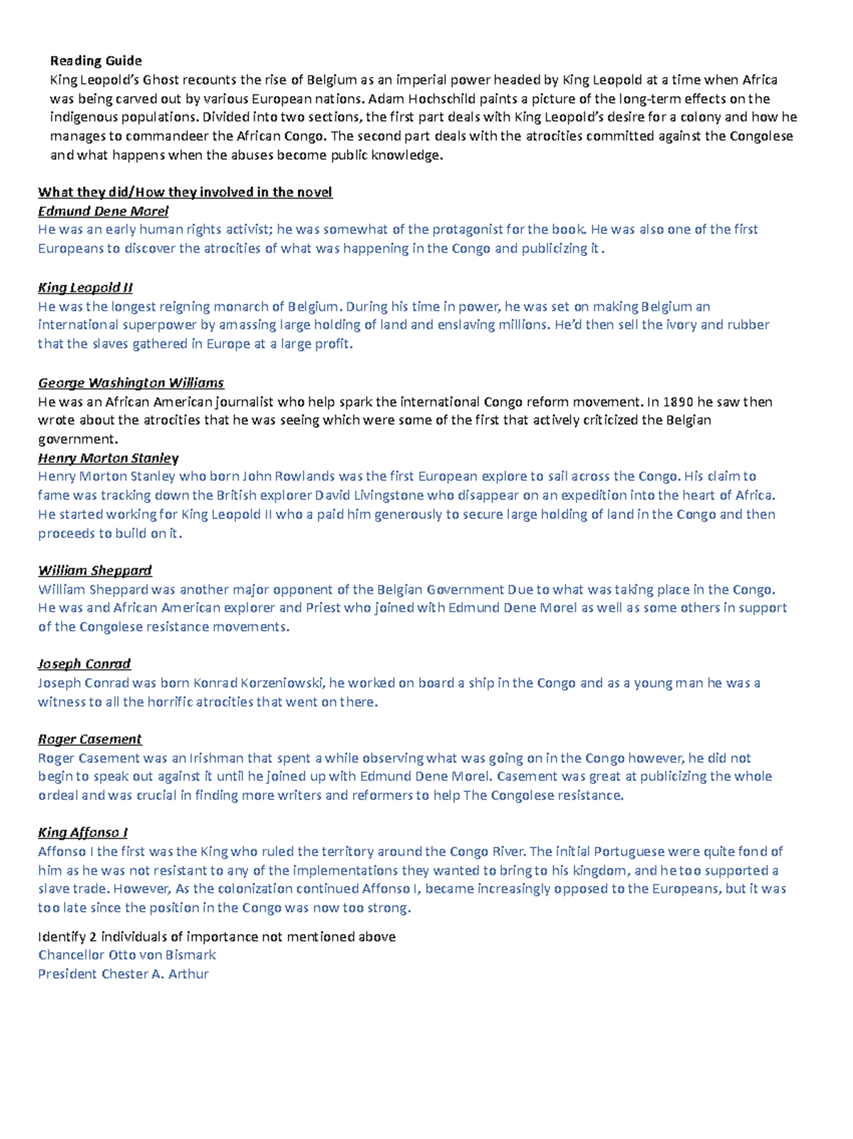 King leopalds ghost reading guide - Reading Guide King Leopold’s Ghost ...