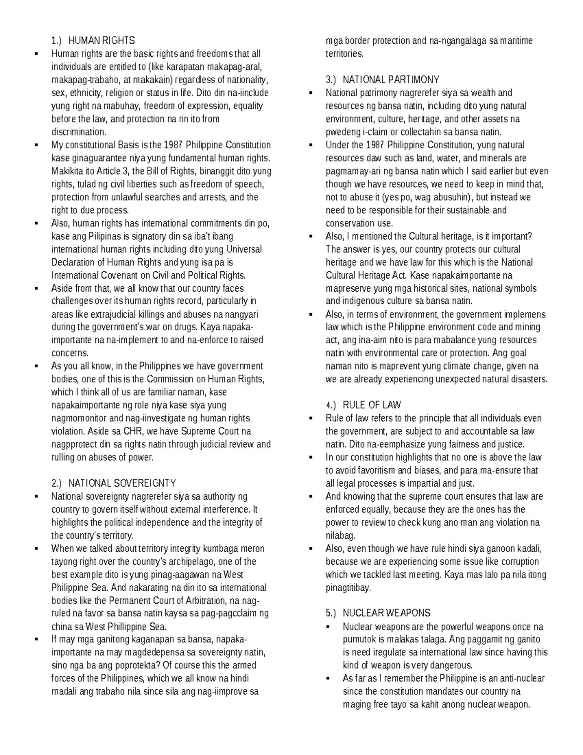 Human Rights - Review - 1.) HUMAN RIGHTS Human rights are the basic ...
