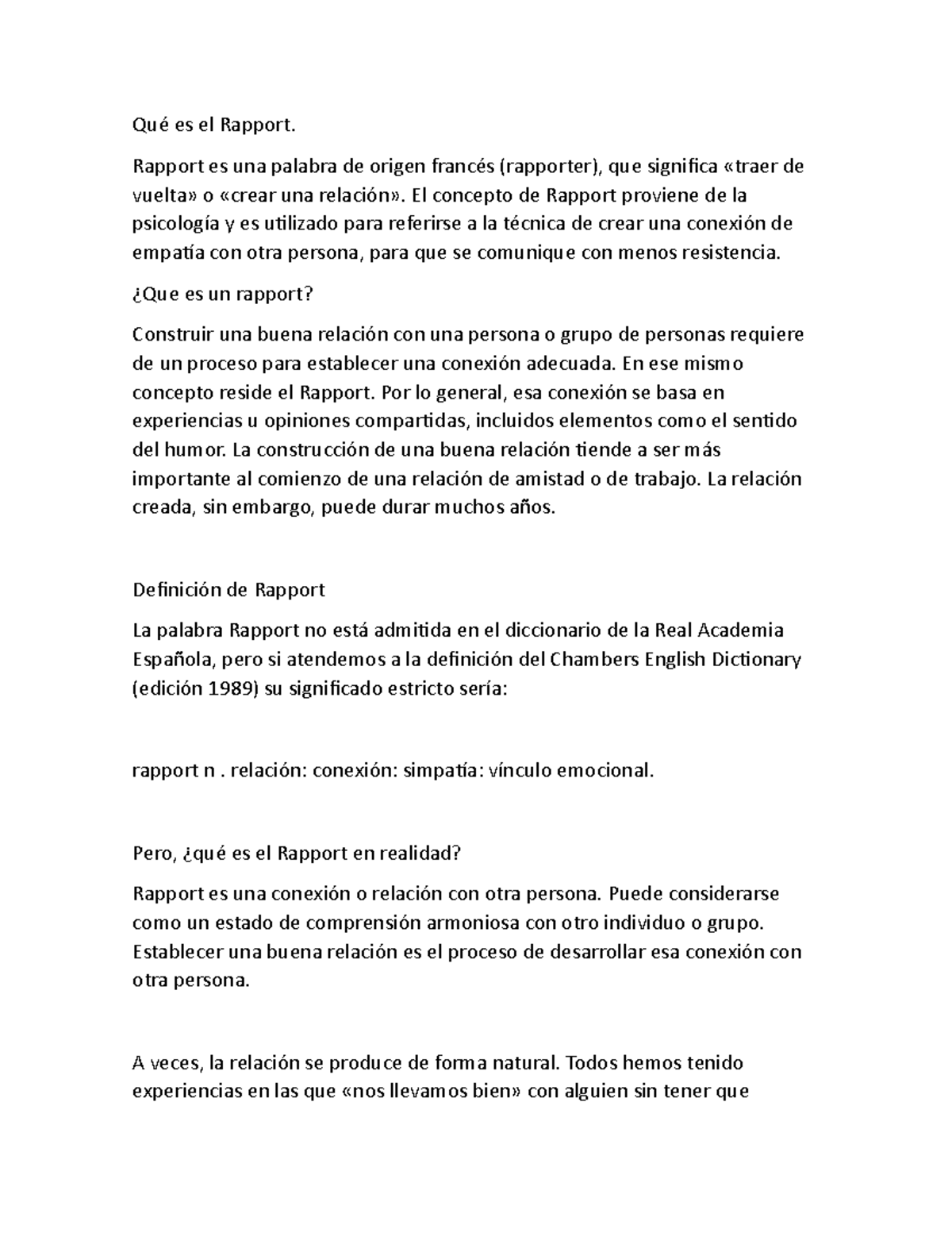 Qué es el Rapport - Rapport es una palabra de origen francés (rapporter ...