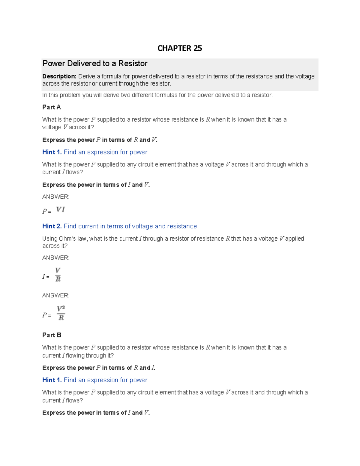 University Physics 2 - Tutorial 25 Solns - CHAPTER Power Delivered to a Resistor Description ...