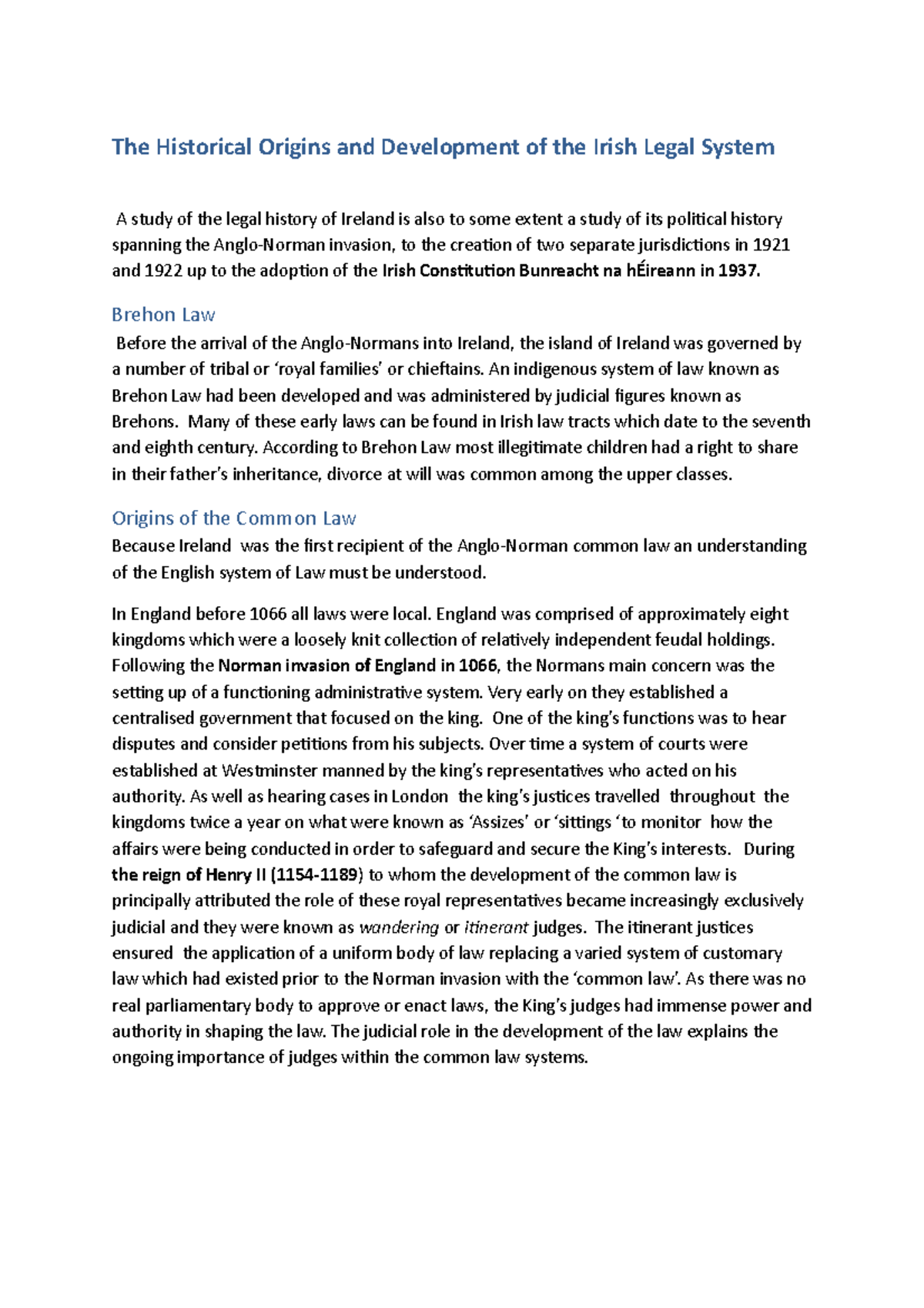 L2 The Historical Origins and Development of the Irish Legal System ...