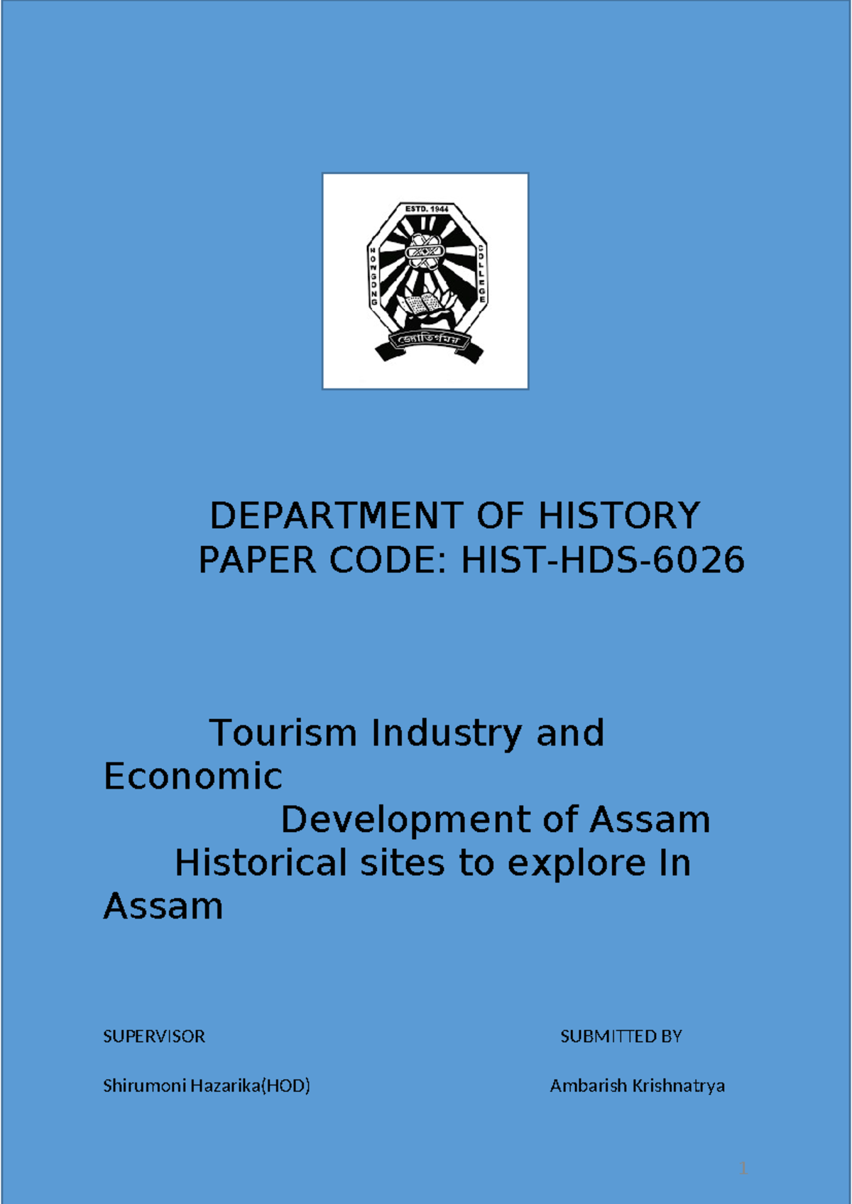Tourism Industry and Economic Development of Assam his - DEPARTMENT OF ...