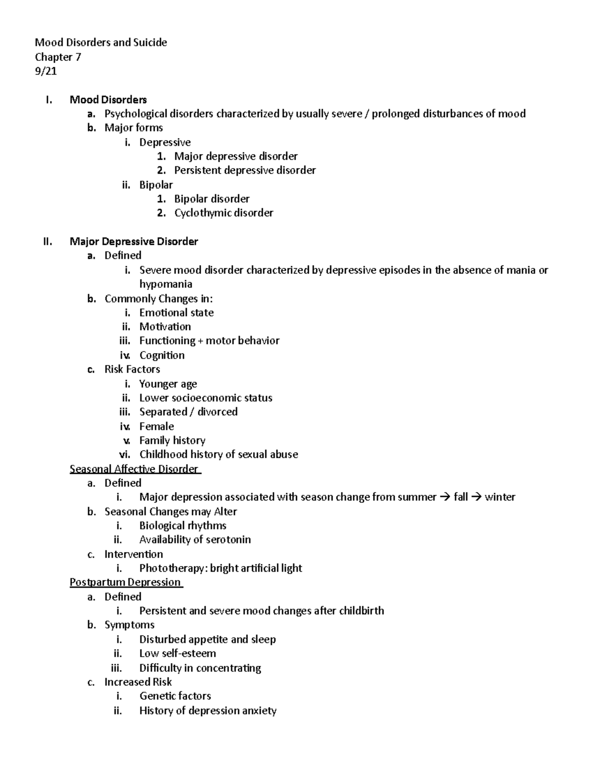 7- Mood Disorders - Lecture notes 7 - Mood Disorders and Suicide ...